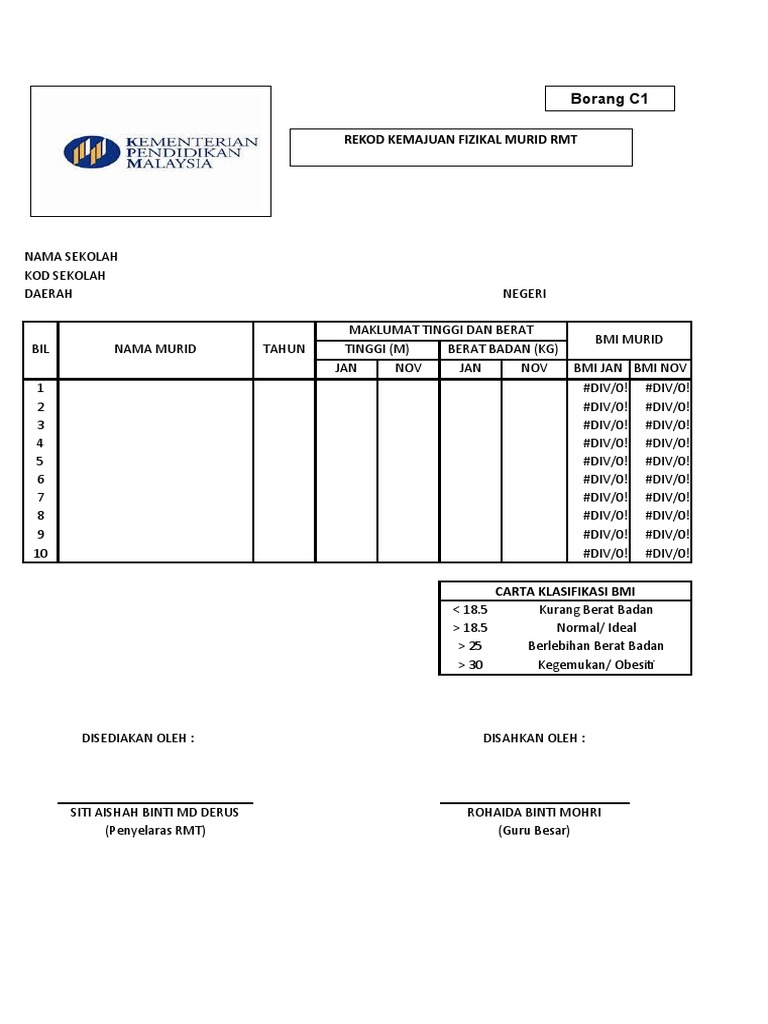 Borang C1 - Rekod Kemajuan Fizikal Murid | PDF