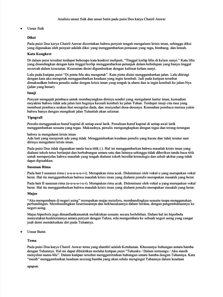 PDF Analisis Unsur Fisik Dan Unsur Batin Pada Puisi Doa Karya Chairil ...