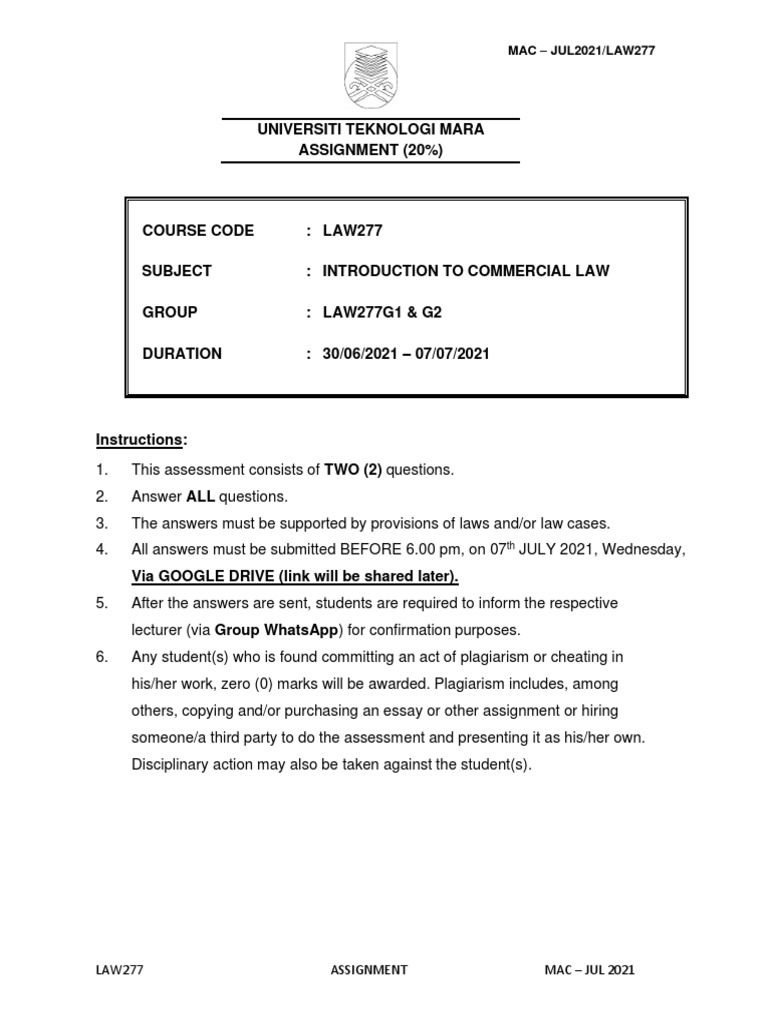 Assignment LAW277 | PDF