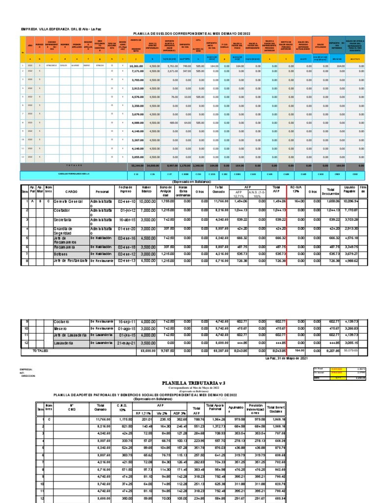 Planilla de Sueldos y | PDF
