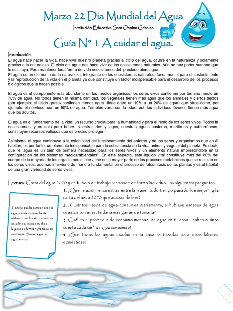 Guía #1 El Agua 2023 | PDF | Agua | Vida