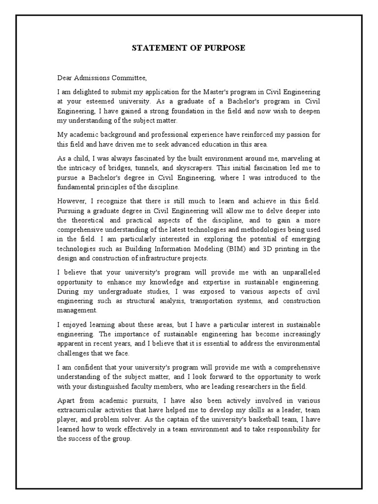 Statement of Purpose | PDF | Engineering | University