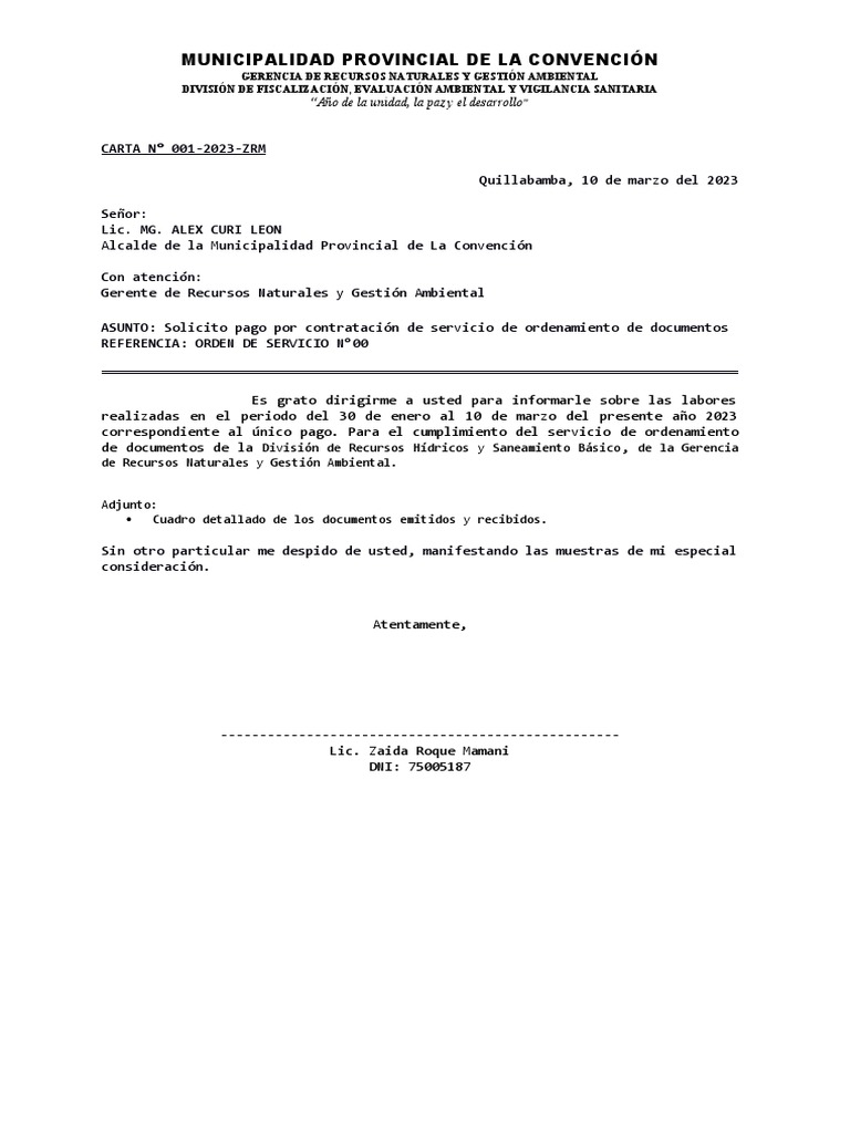 Carta N 01 Febrero - Acervo Documentario | PDF