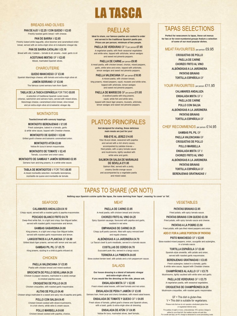 La Tasca Restaurant Menu | PDF | Salad | Salsa (Sauce)