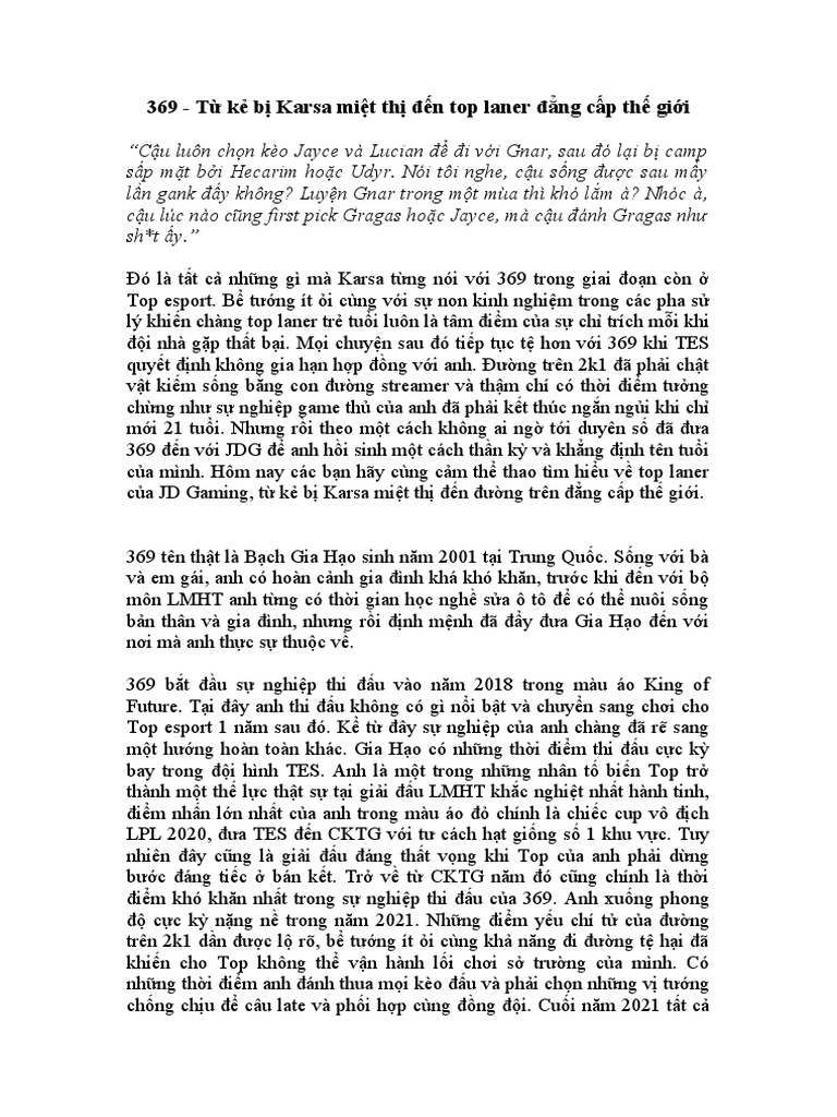 369 - Từ kẻ bị Karsa miệt thị đến top laner đẳng cấp thế giới | PDF