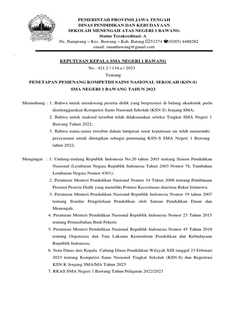 SK Peserta KSN 23 PDF | PDF