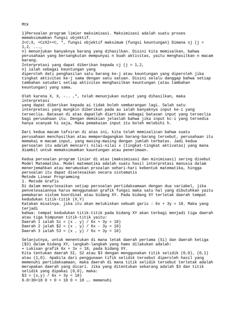 Metode Pemrograman Linier untuk Maksimisasi | PDF
