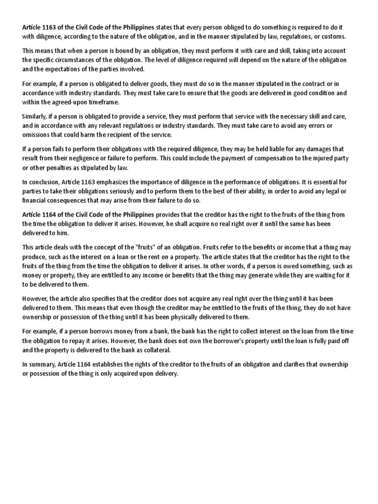 Diligence in Article 1163 Obligations | PDF | Loans | Private Law