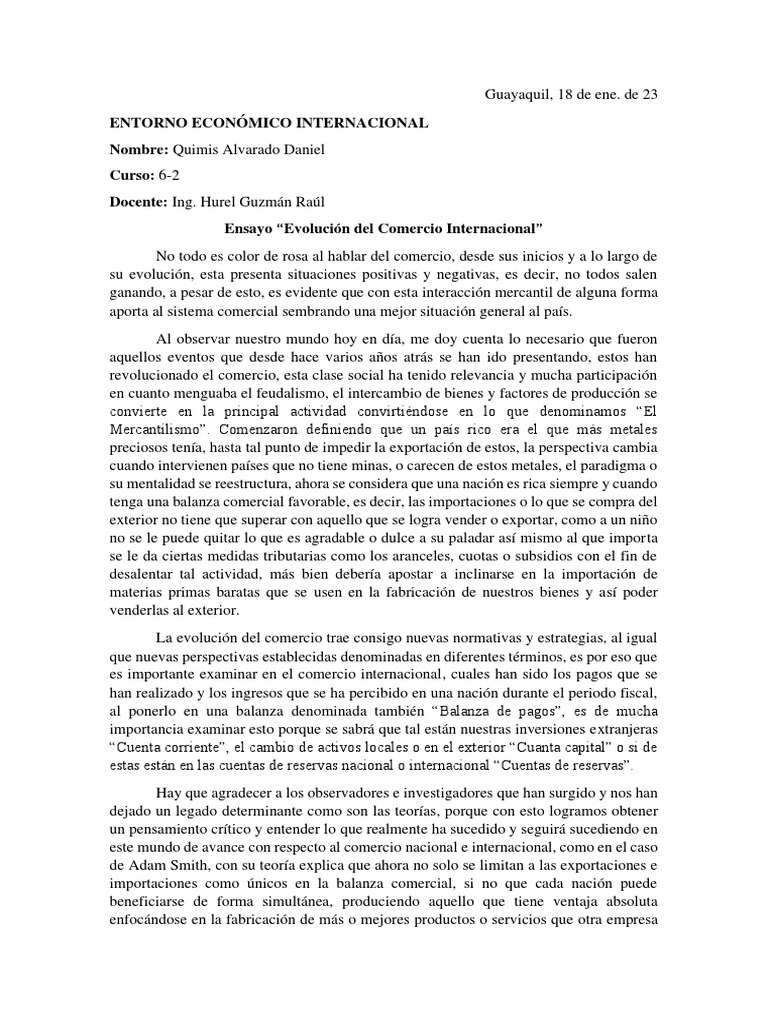 Ensayo_Evolución del Comercio Internacional | PDF | Comercio | Economias
