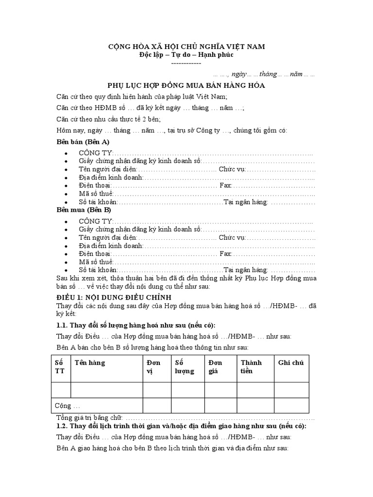 Mau Phu Luc Hop Dong Mua Ban Hang Hoadoc2435 | PDF