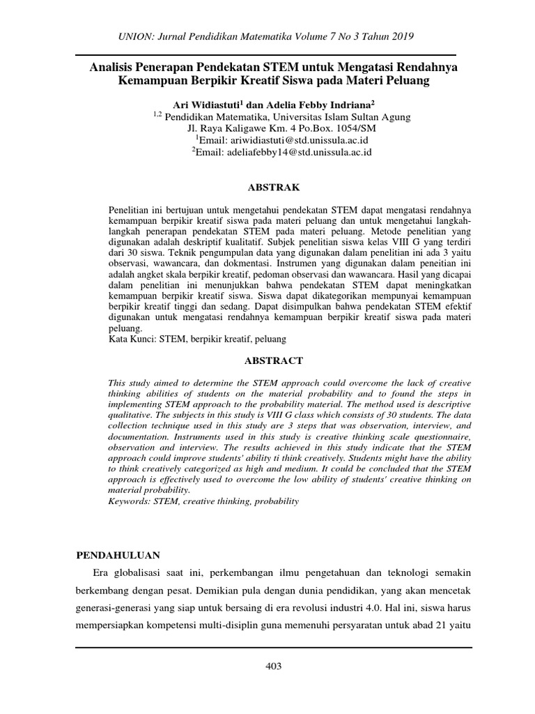 MENINGKATKAN KEMAMPUAN BERPIKIR KREATIF MELALUI PENDEKATAN STEM | PDF