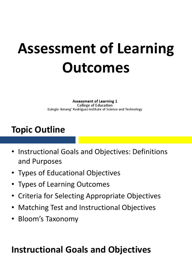 Lesson 2 - Assessment of Learning Outcomes | PDF | Educational Assessment | Learning