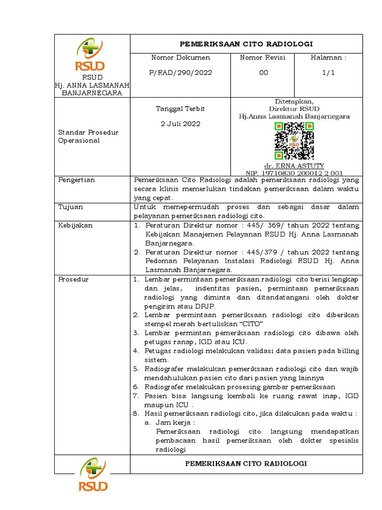 Spo Pemeriksaan Cito Radiologi | PDF