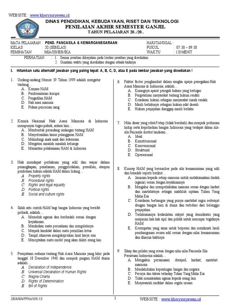 SOAL & Jawaban PAS PKN KELAS XI K13 | PDF