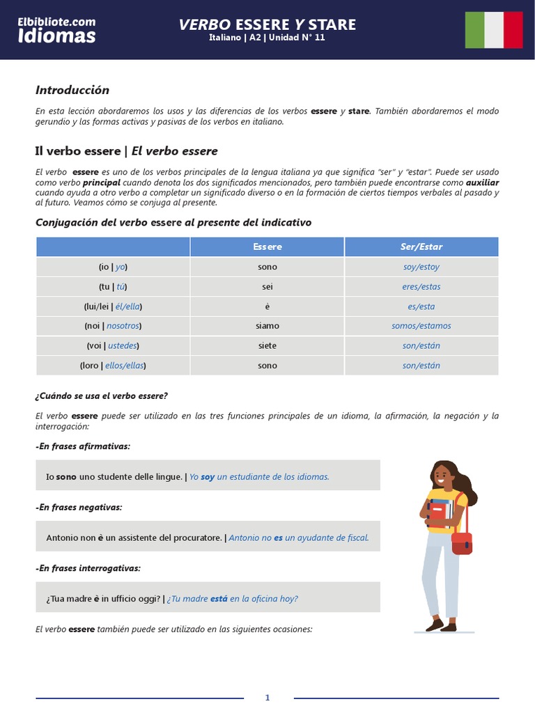 Uso de Essere y Stare en Italiano A2 | PDF | Verbo | Idioma italiano