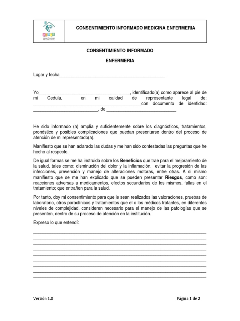 Enfermria - F-151 CONSENTIMIENTO INFORMADO ENFERMERIA VERSIÒN 1.0 | PDF | Consentimiento ...