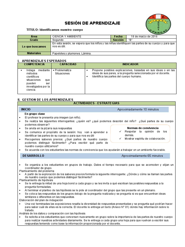 Sesión de Aprendizaje #07 Identificamos Nuestro Cuerpo | PDF | Aprendizaje | Ciencia cognitiva