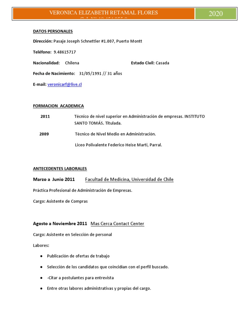 CV Veronica Retamal F PDF | PDF | Bancos