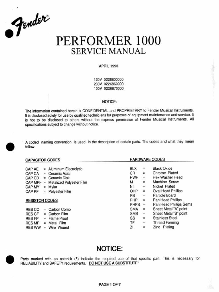 Performer 1000 Service Manual PDF | PDF