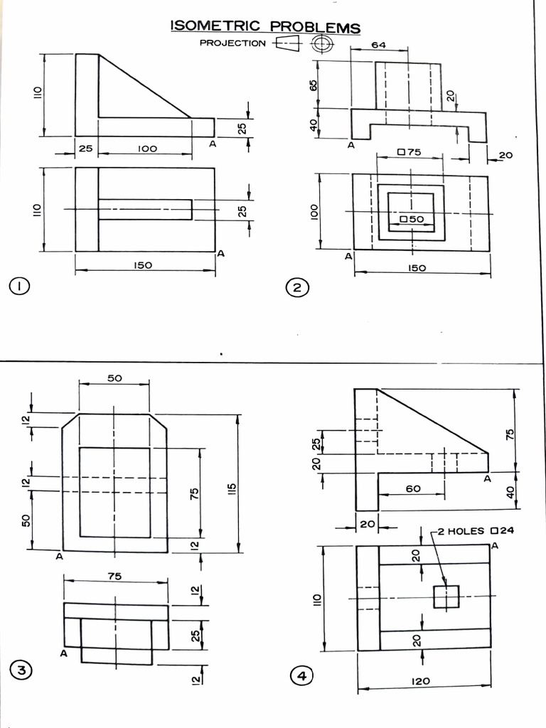 Isometric projection problems with holes and dimensions | PDF
