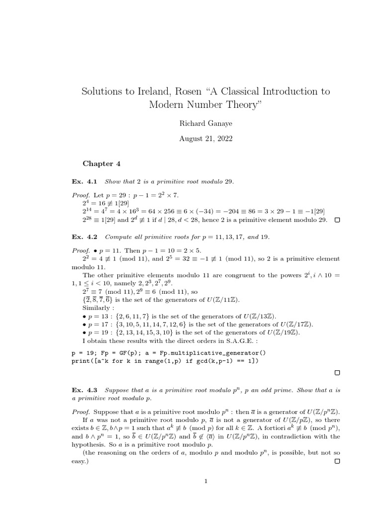 Ireland Rosen Chapters 4 5 6 PDF | PDF | Group (Mathematics) | Theorem
