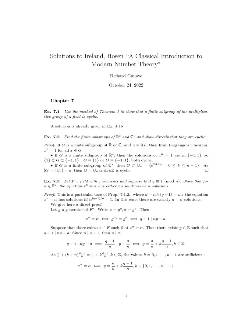 Ireland Rosen Chapters 7 8 PDF | PDF | Field (Mathematics) | Algebra