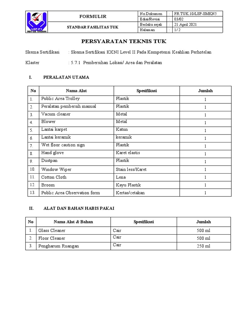 Persyaratan Teknis Tuk: Formulir | PDF