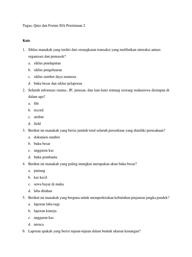 Tugas, Quiz Dan Forum SIA Peretmuan 2 PDF | PDF
