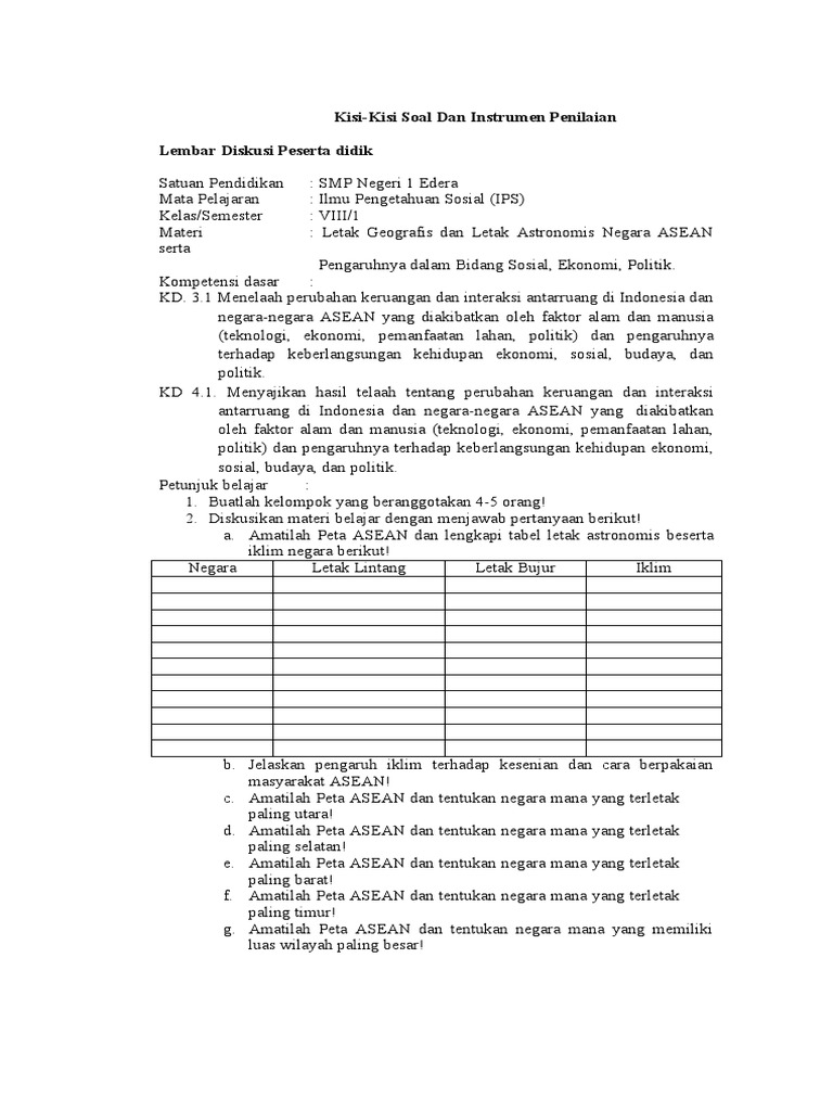 Kisi-Kisi Soal Dan Instrumen Penilaian-1 | PDF