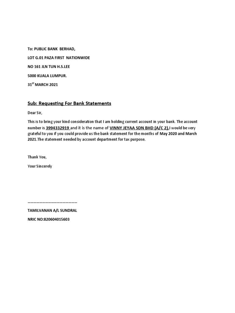 Request for Bank Statements | PDF