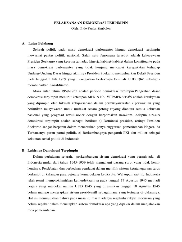 Pelaksanaan Demokrasi Terpimpin Pdf Politik Sejarah 