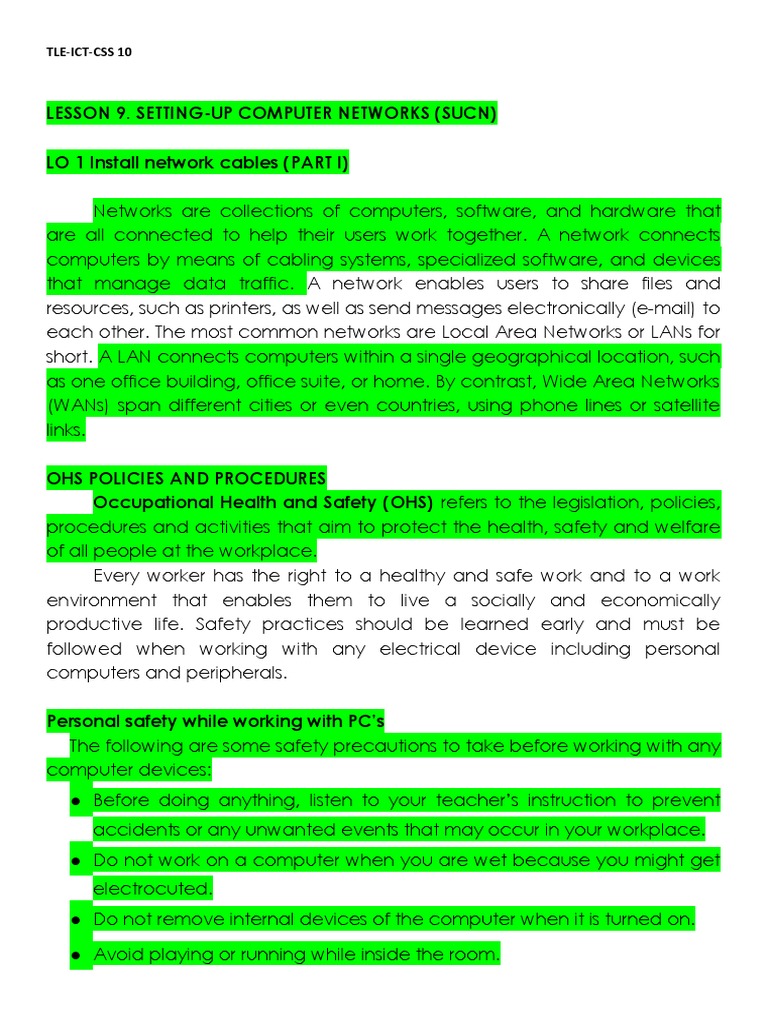 Grade 10 - Week1 OHS Policies and Procedures | PDF | Computer Network ...