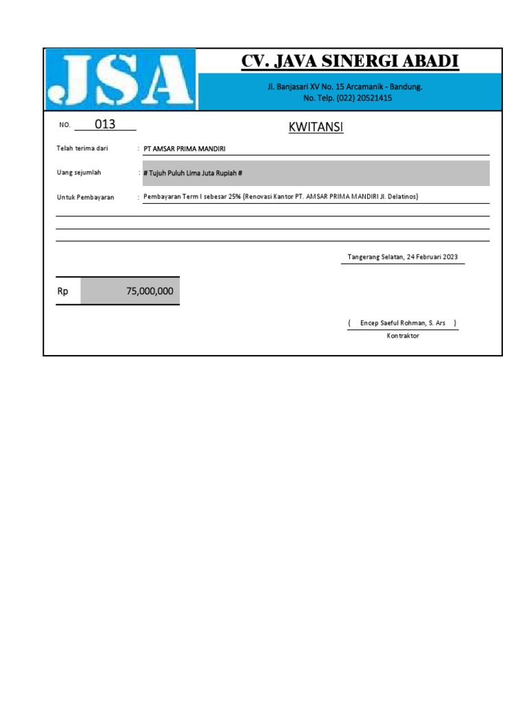 Kwitansi 1 | PDF
