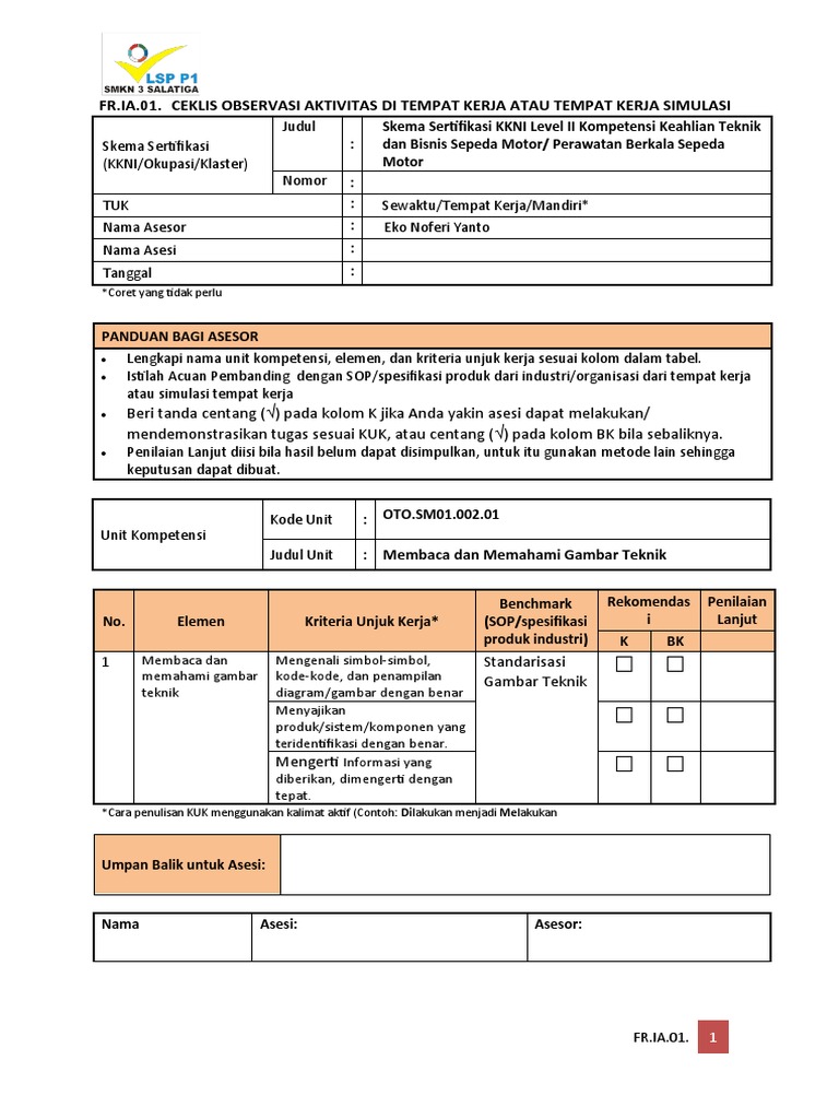 09 FR - IA.01.CEKLIS OBSERVASI Fix2 | PDF