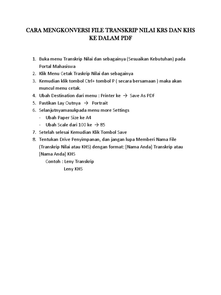 PROSES MEMBUAT PDF (TRANSKRIP NILAI KRS DAN KHS) - Converted1 PDF | PDF