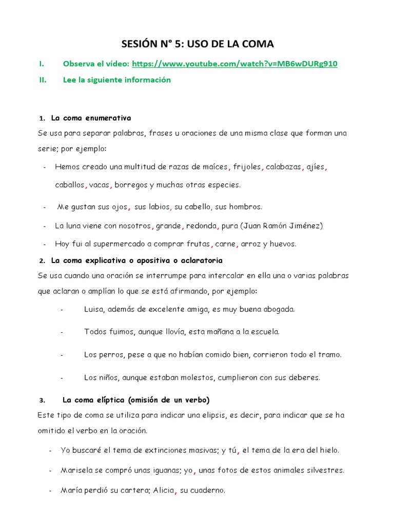 Ejercicios sobre el uso de la coma | PDF