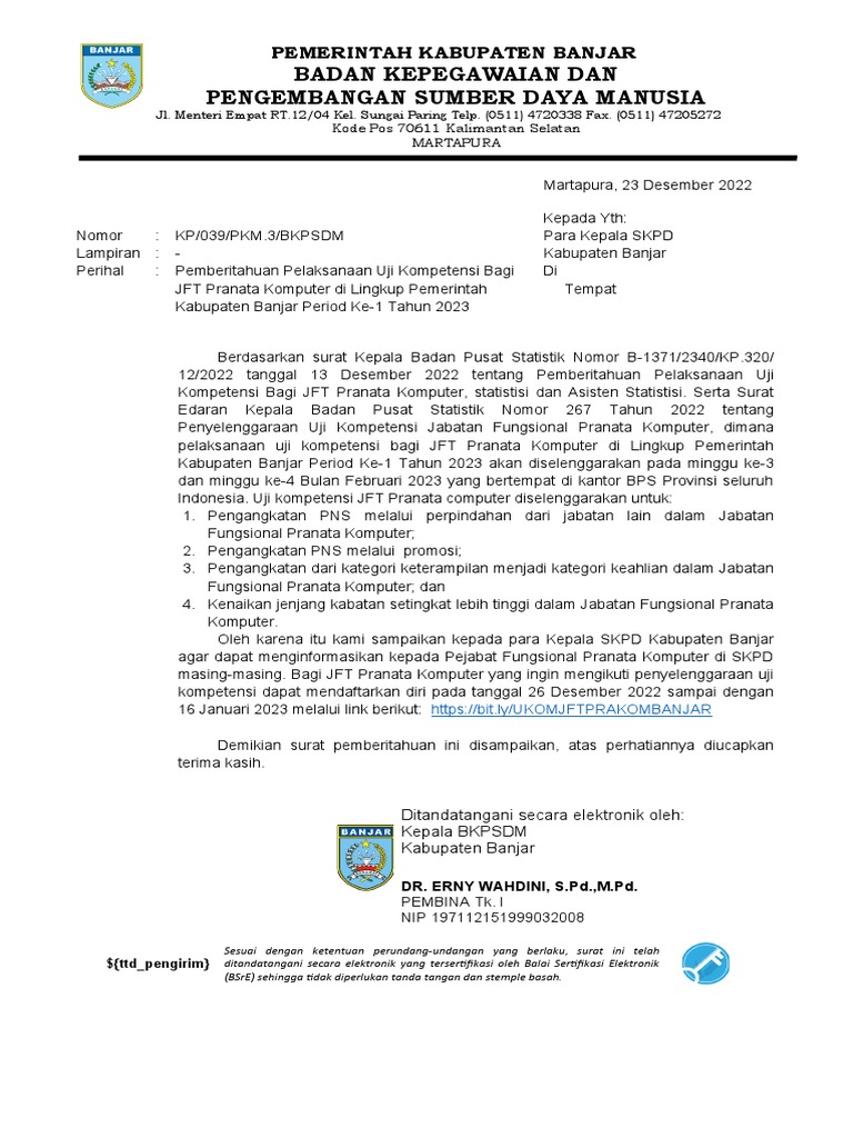 Surat Edaran Pemberitahuan Ukom Prakom | PDF