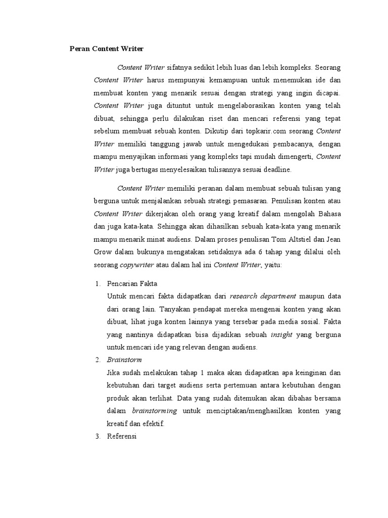 Peran Content Writer | PDF