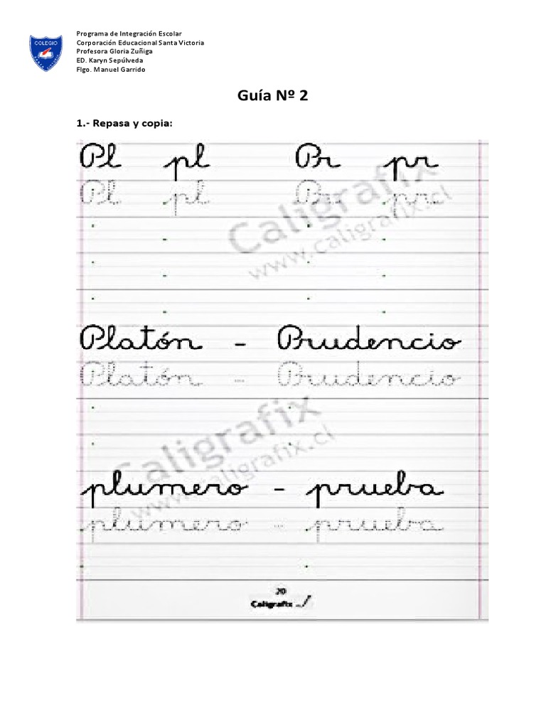 Guía #1 de Caligrafix Segundo Básico | PDF