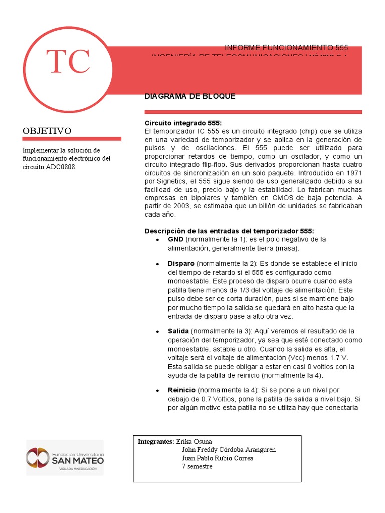 Informe 555 Estable | PDF | Condensador | Resistor