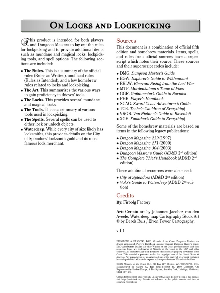 2060943-On Locks and Lockpicking v1.0 PF PDF | PDF | Dungeons & Dragons | Wizards Of The Coast