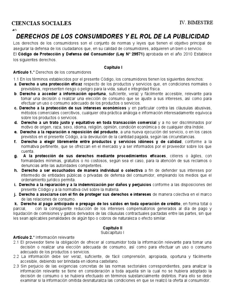 Derechos de Los Consumidores y El Rol de La Publicidad | PDF | Protección al Consumidor | Los ...