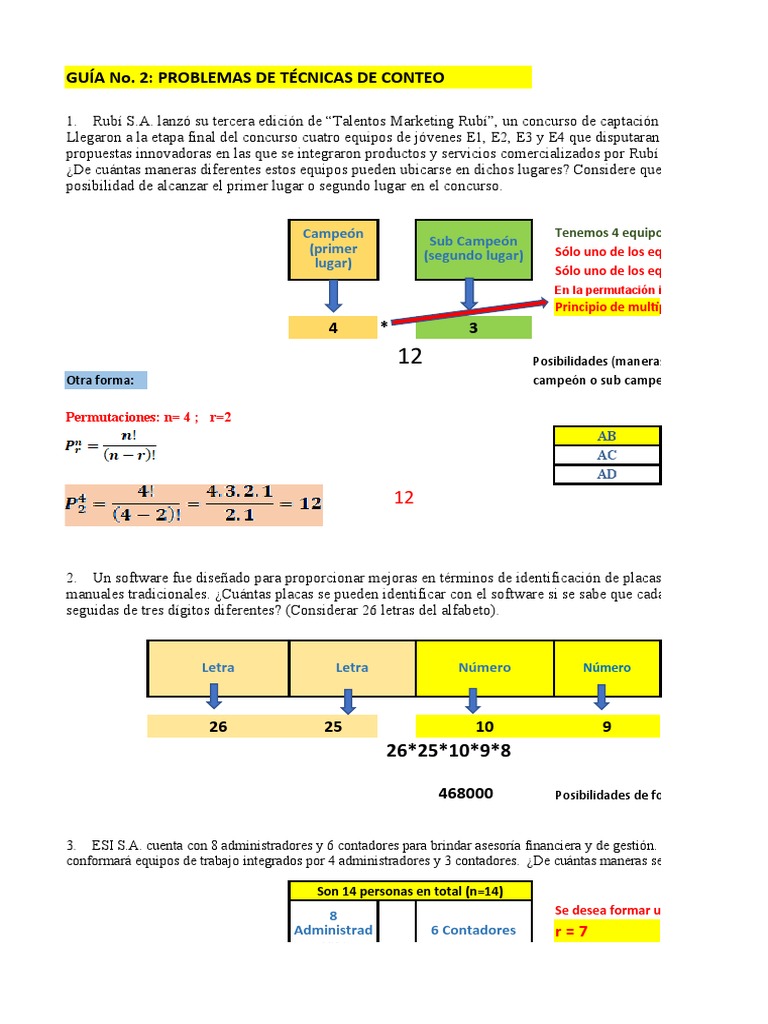 Guía 2-Repaso de Técnicas de Conteo Básicas-Ejercicios OK 2021-1 | PDF | Matemáticas discretas ...