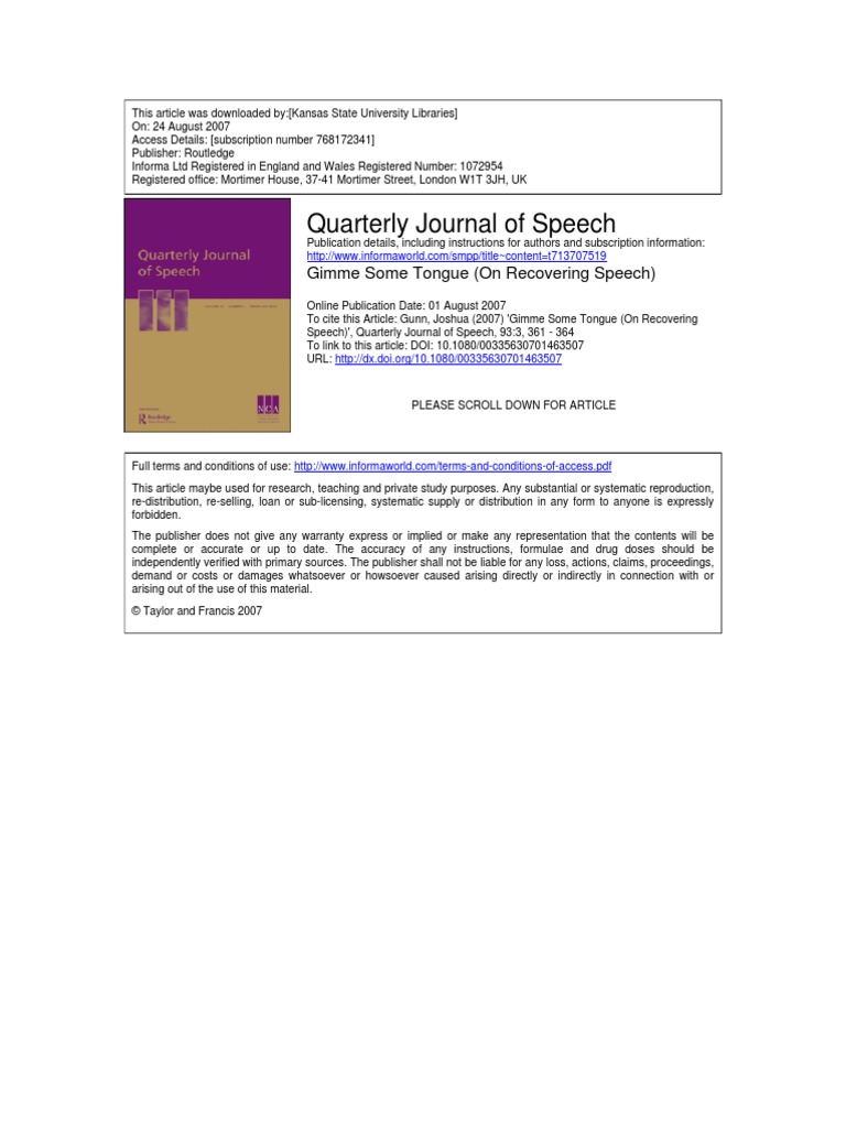 Quarterly Journal of Speech: Gimme Some Tongue (On Recovering Speech ...