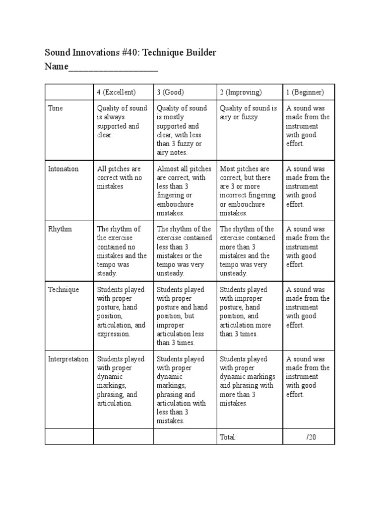 6th Grade 40 Rubric | PDF | Musical Notation | Musical Instruments