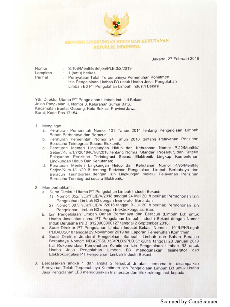Ijin Pengolahan PT PLIB | PDF