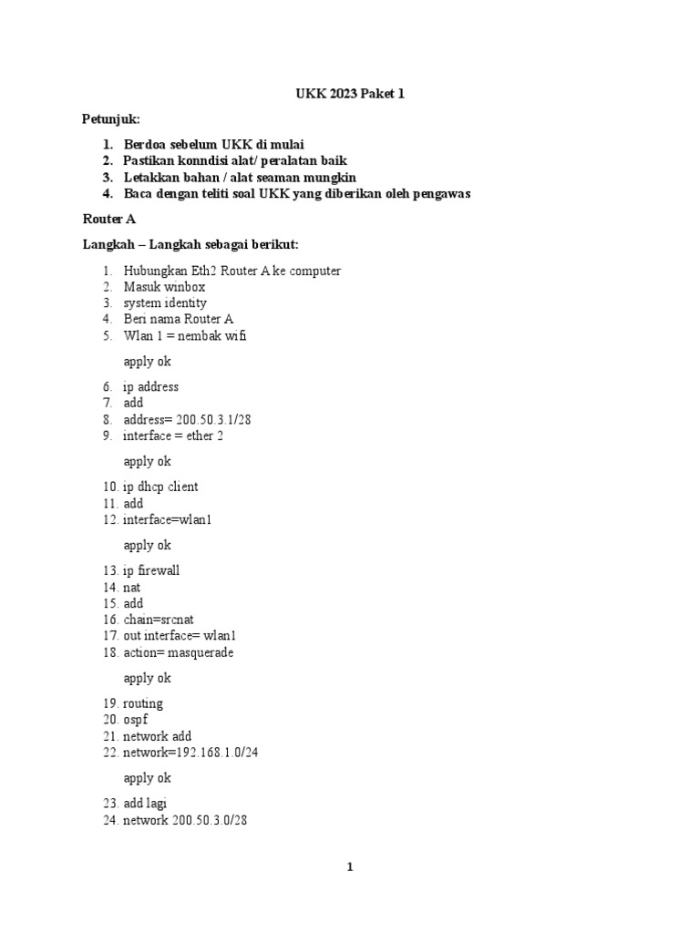 Langkah - Langkah Konsfigurasi UKK 2023 Paket 1 | PDF | Ip Address ... Langkah - Langkah Konsfigurasi UKK 2023 Paket 1 | PDF | Ip Address ...