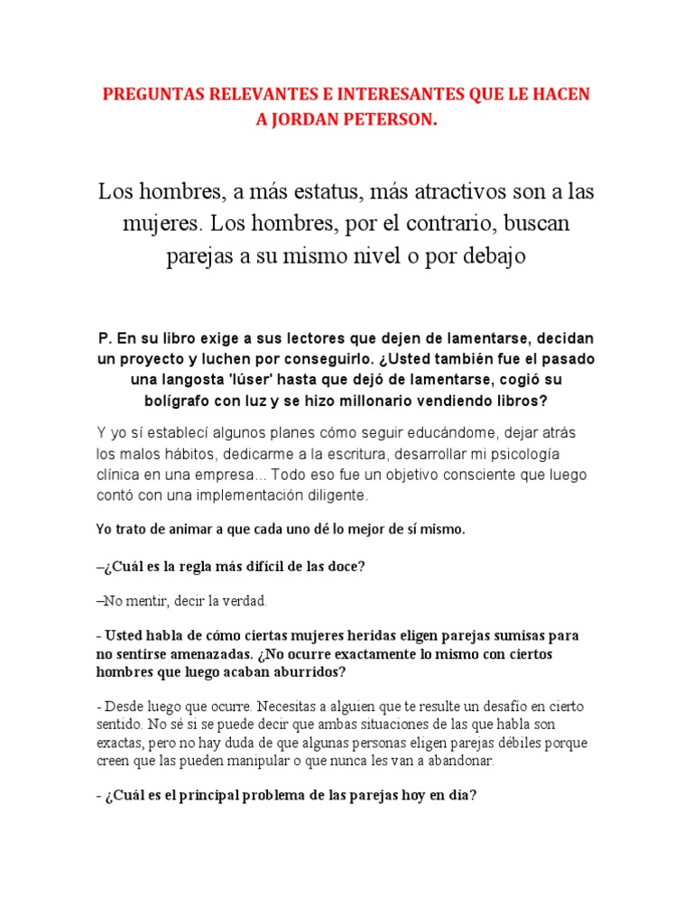 Preguntas Relevantes e Interesantes Que Le Hacen A Jordan Peterson ...
