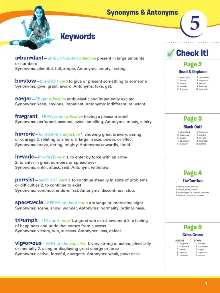 Worksheet Synonyms Antonyms Grade 5 | PDF | Linguistics | Grammar