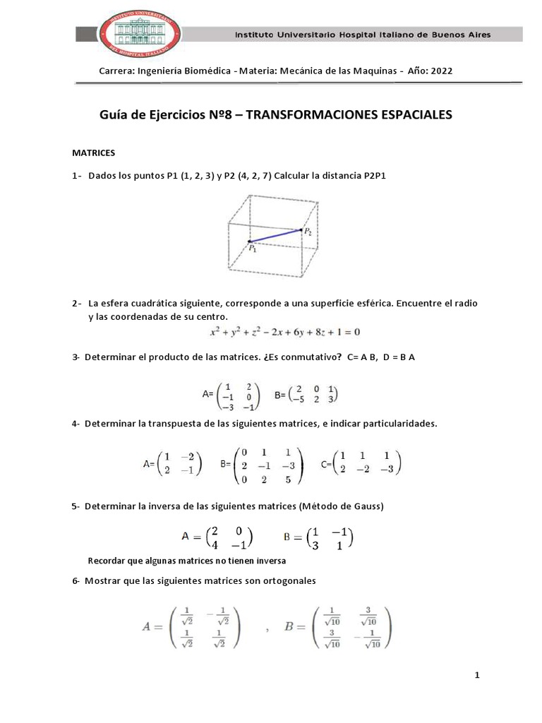 Guía de Ejercicios Nº8- Transformaciones Espaciales | PDF | Rotación ...